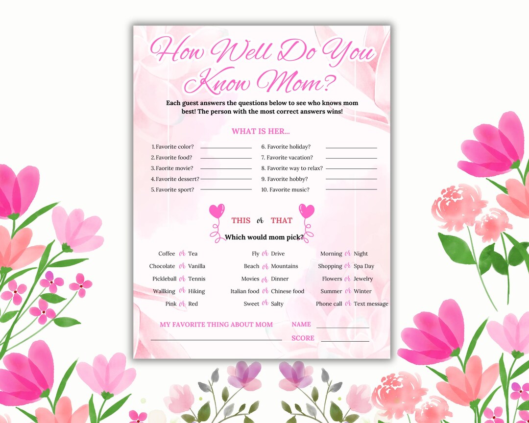 Mothers Day Game - How Well Do You Know Mom? -mothers Day Activity ...