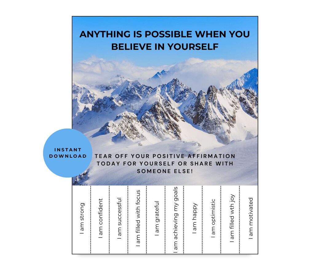 Positive Affirmation Tear off Flyer Believe in Yourself Instant ...