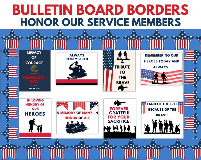Memorial Day Bulletin Board Kit: Patriotic Posters & Borders (digital ...