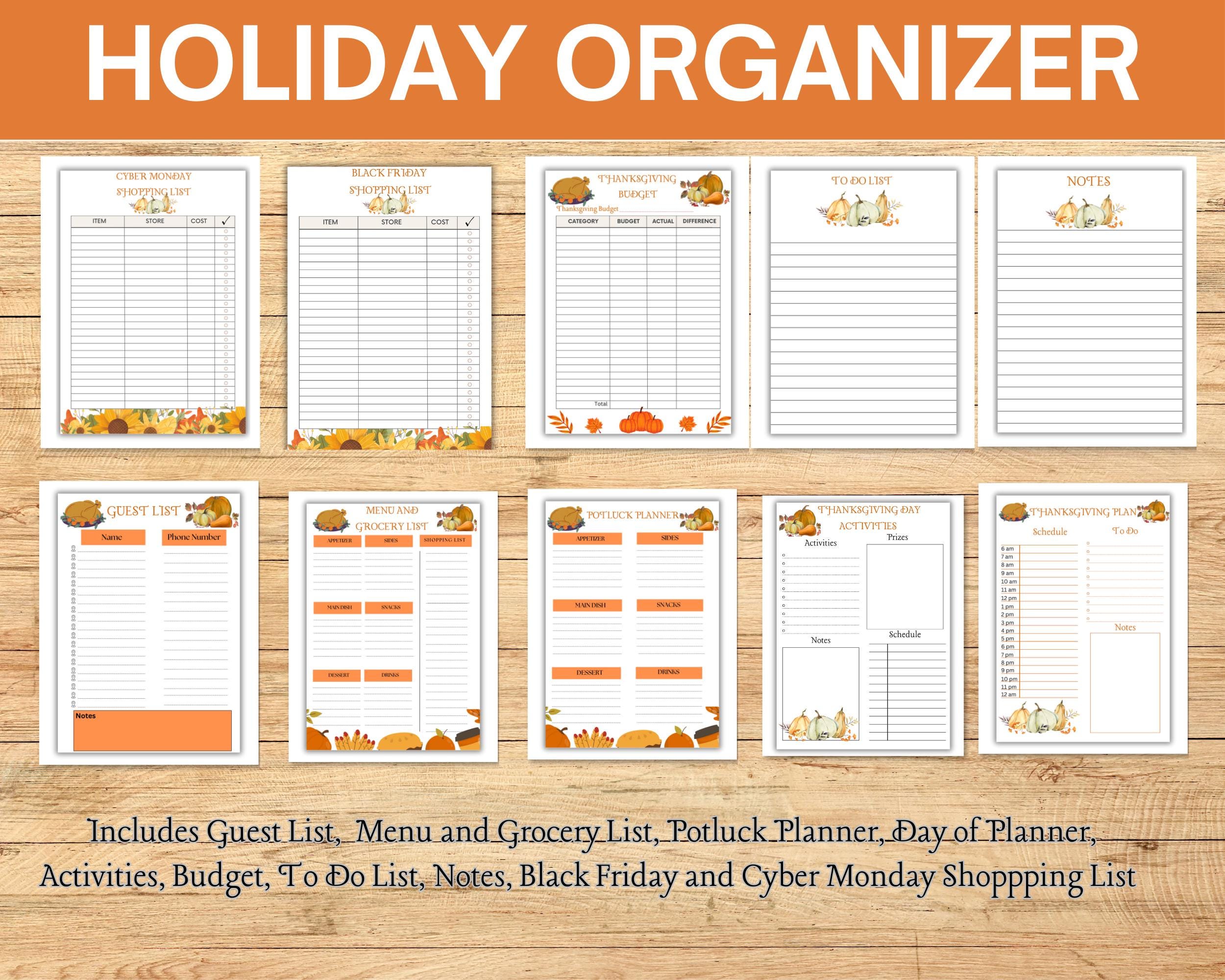 Thanksgiving Planner: Holiday Meal Organizer (PDF Download) - Etsy