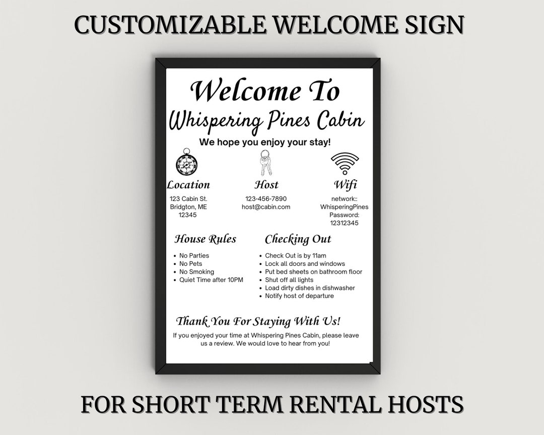 Customizable Vacation Rental Welcome Sign (PDF) - Etsy