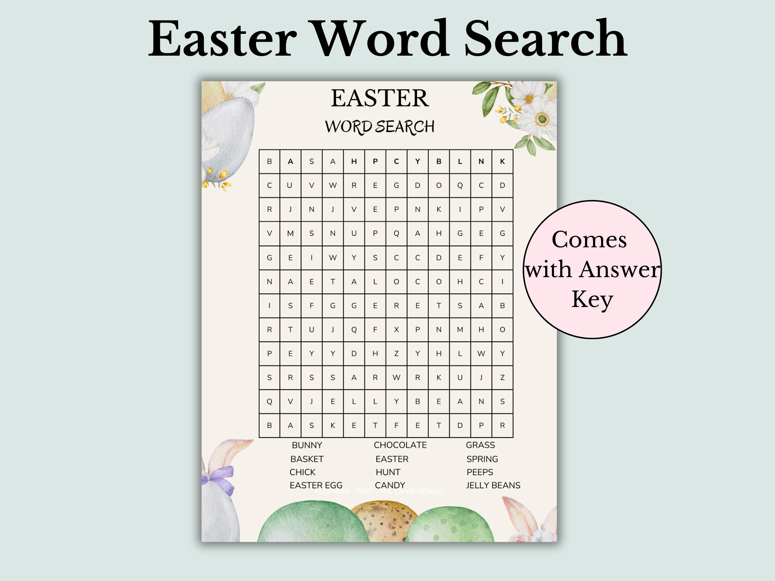 Easter Fun Printable Word Search - Good for Classroom or Sunday School ...