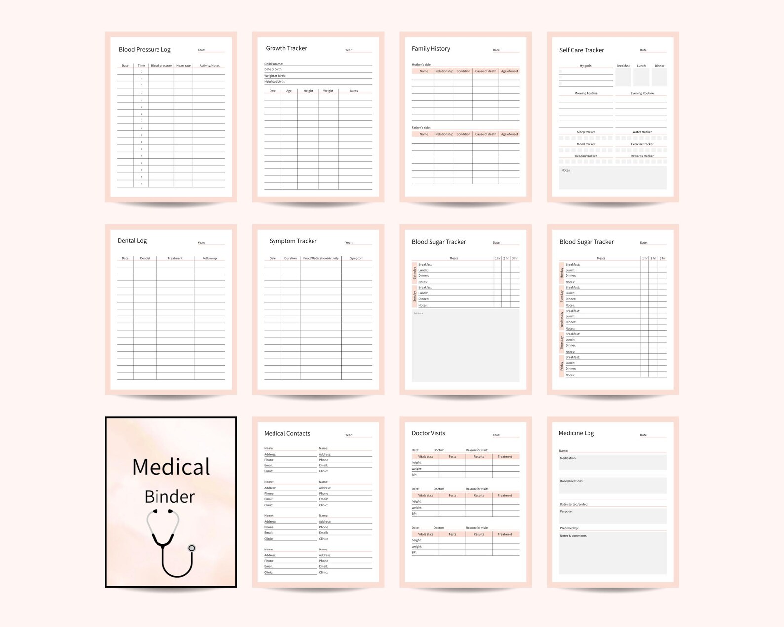 Printable Medical Binder: Health Tracker, Doctor Visit Log (PDF ...