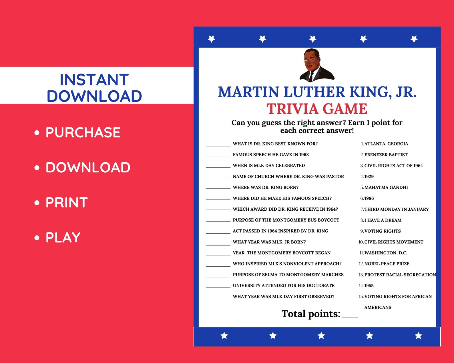 Martin Luther King Trivia Game MLK Day Trivia Classroom Activity ...
