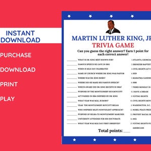 Martin Luther King Trivia Game - MLK Day Trivia - Classroom Activity ...