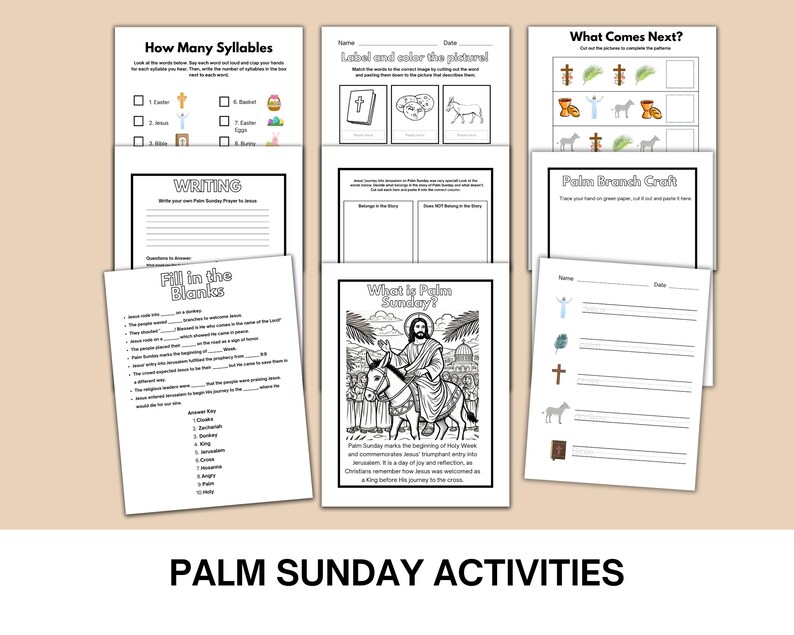 Palm Sunday Activities Bundle for Kids: Holy Week Worksheets (digital ...