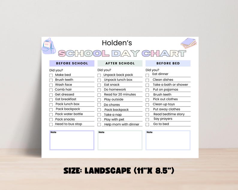 Editable School Day Chart: Kids Routine Checklist (canva PDF) - Etsy
