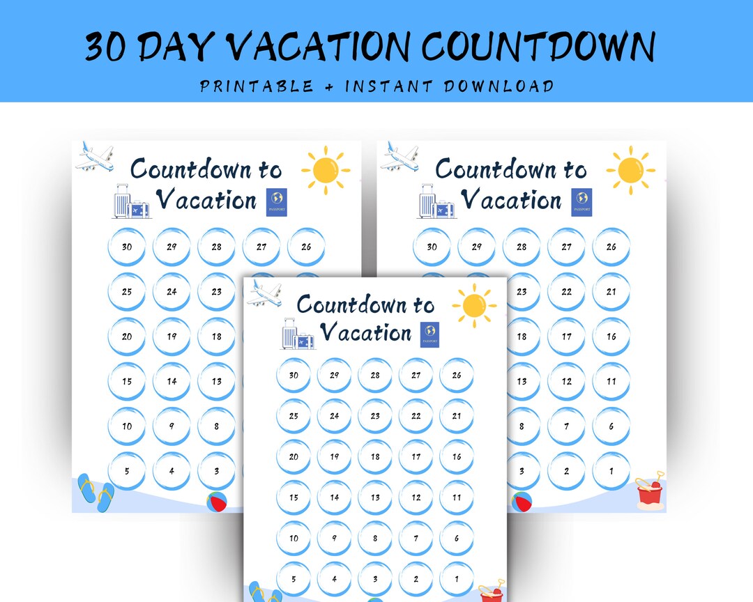 30 Day Vacation Countdown - Trip Countdown - Family Vacation - Days to ...