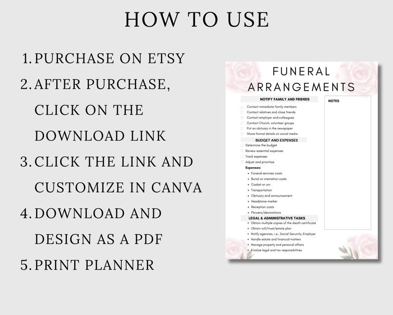 Funeral Service Planner: Celebration of Life Checklist (digital ...
