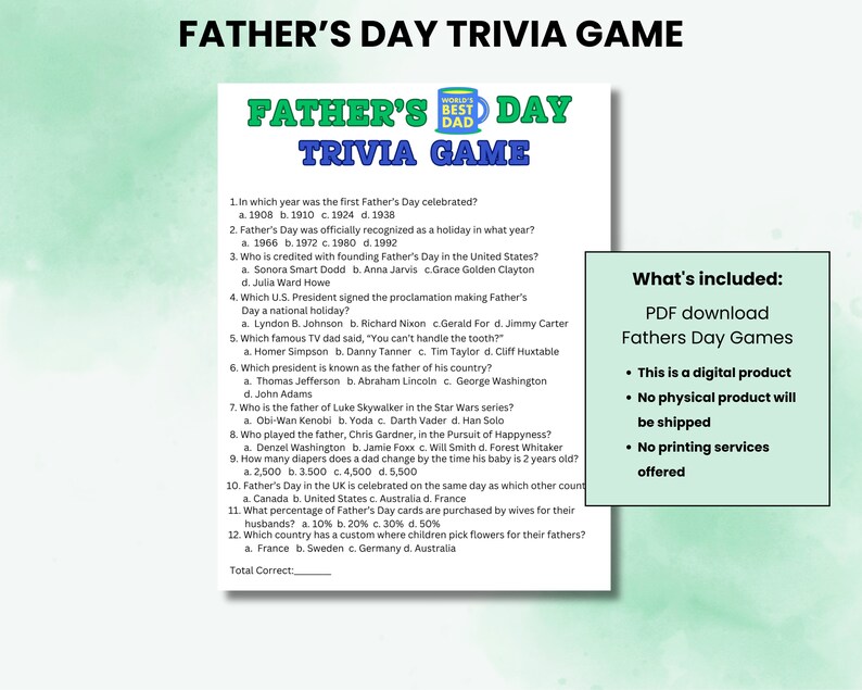Father's Day Fun Trivia Game - Fun Activity for Celebrating Dad ...