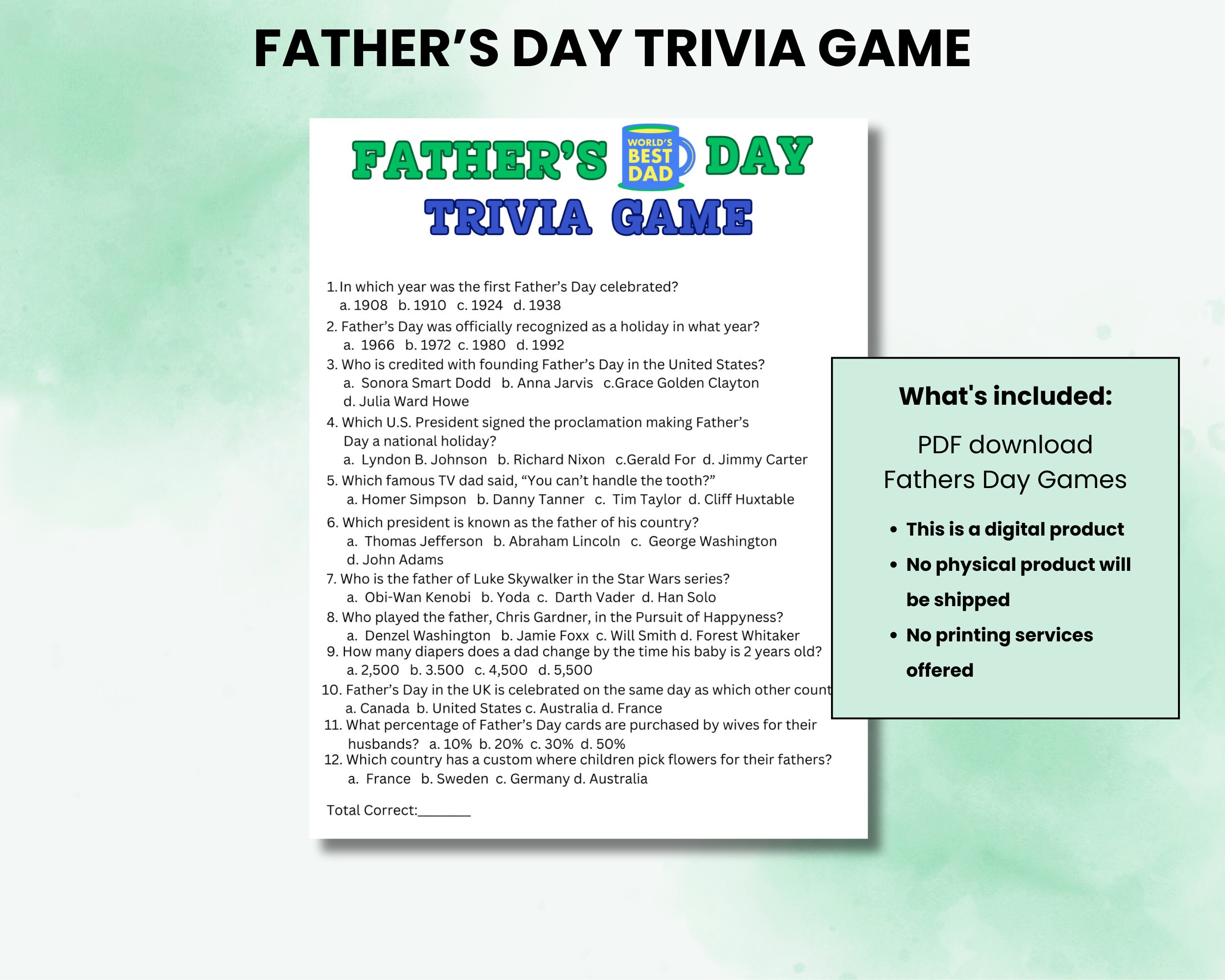 Father's Day Fun Trivia Game - Fun Activity for Celebrating Dad ...
