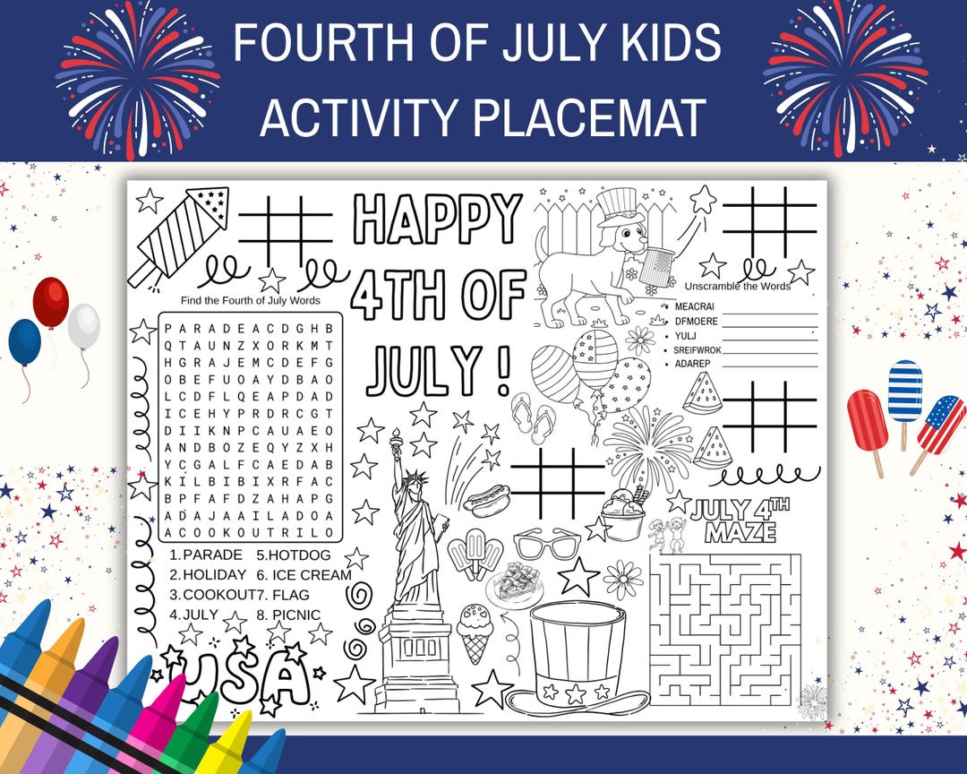 Fourth of July Kids Activity Sheet: Patriotic Coloring Placemat (PDF ...