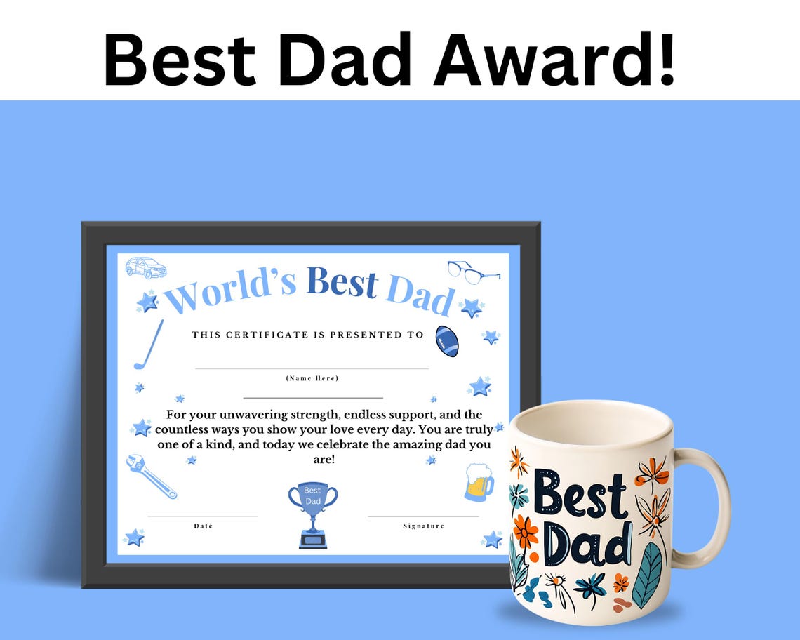 Father's Day Certificate - World's Best Dad Award - Celebrate Dad - Dad ...
