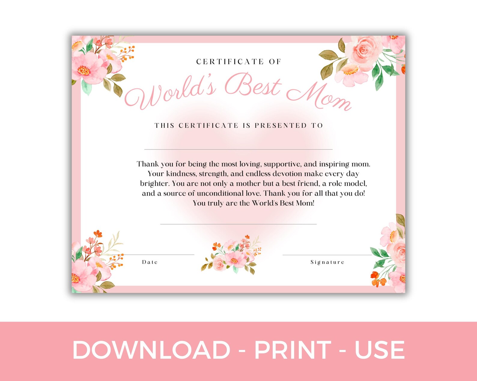 Mother's Day Certificate - World's Best Mom Award - Celebrate Mom - Mom ...