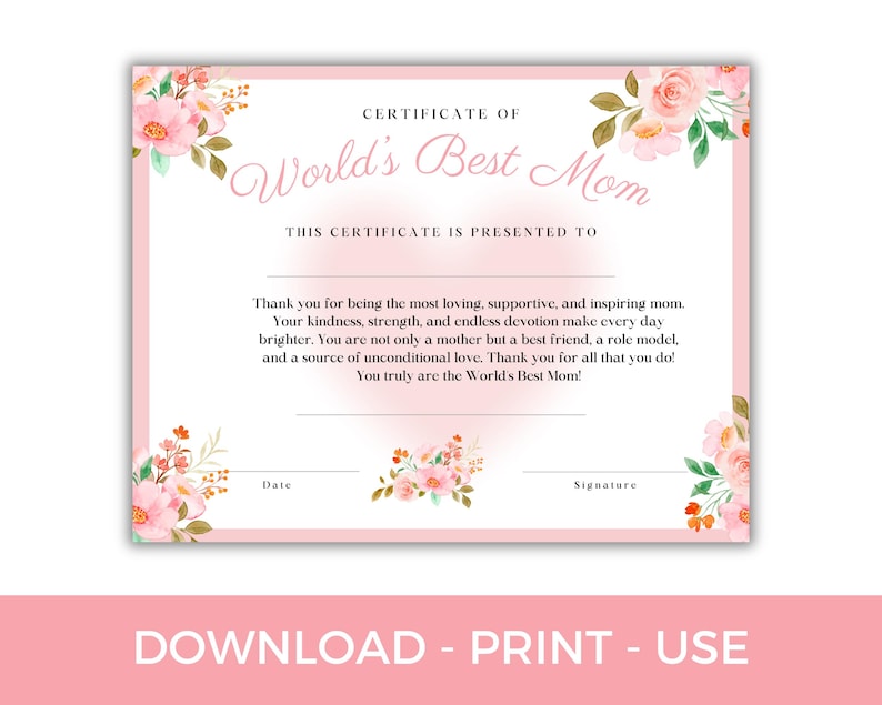 Mother's Day Certificate - World's Best Mom Award - Celebrate Mom - Mom ...