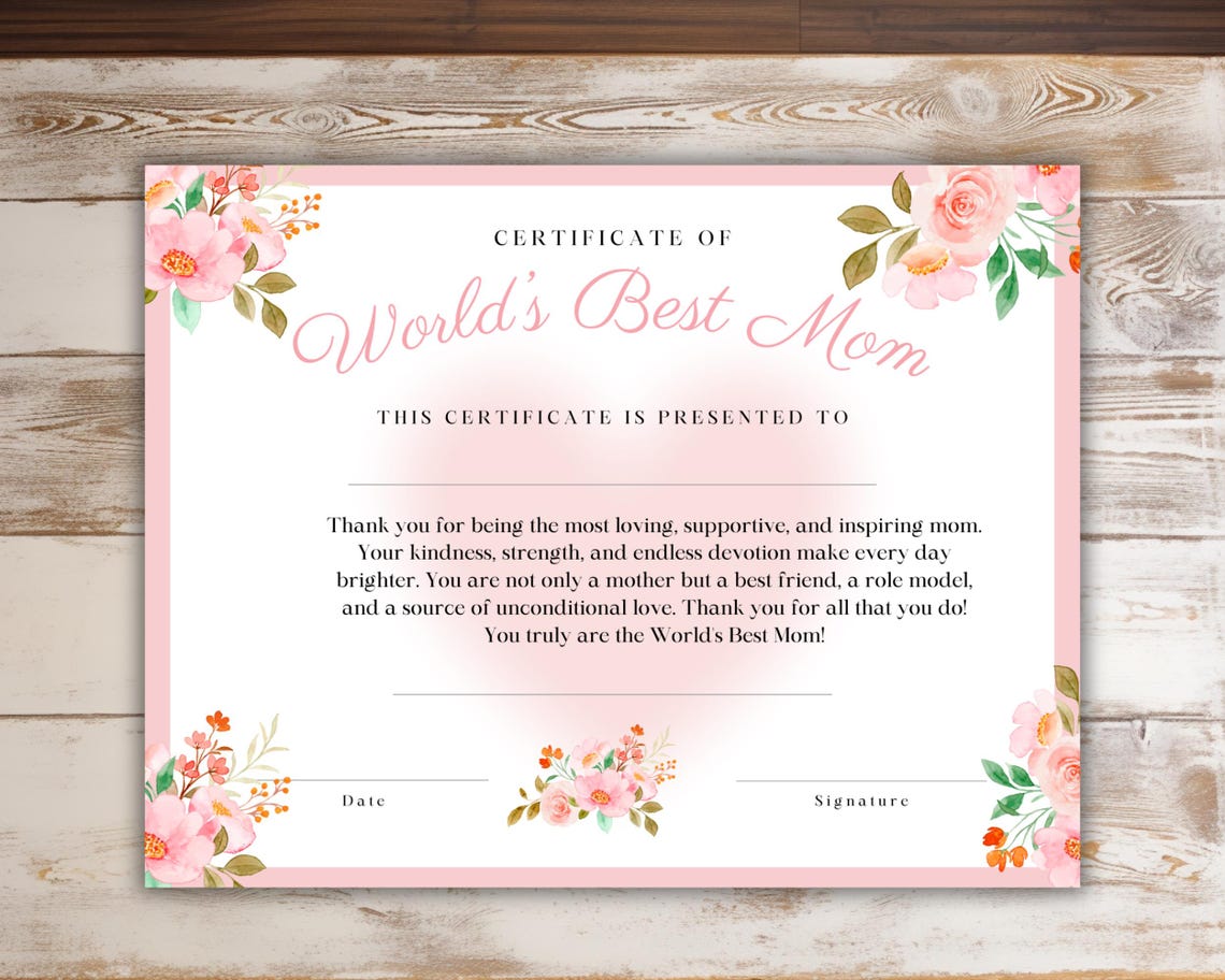 Mother's Day Certificate - World's Best Mom Award - Celebrate Mom - Mom ...
