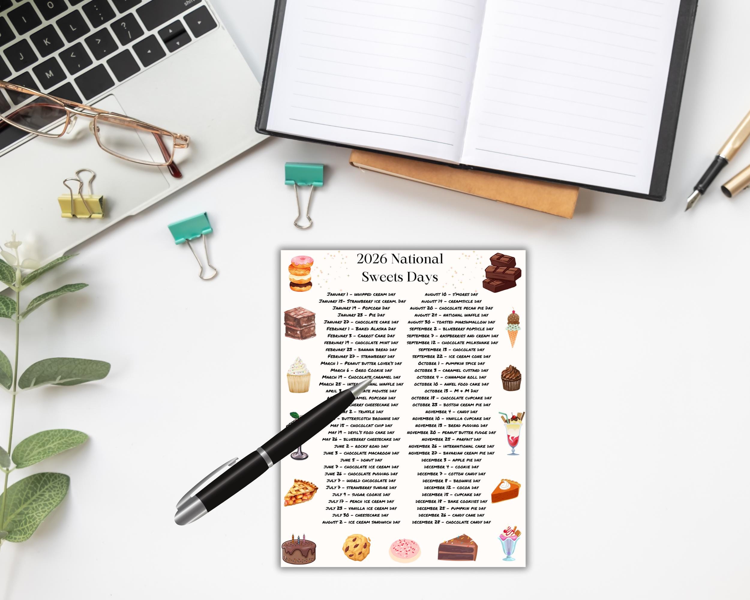 2026 National Sweets Days Calendar: Dessert Food Holiday Printable (PDF ...