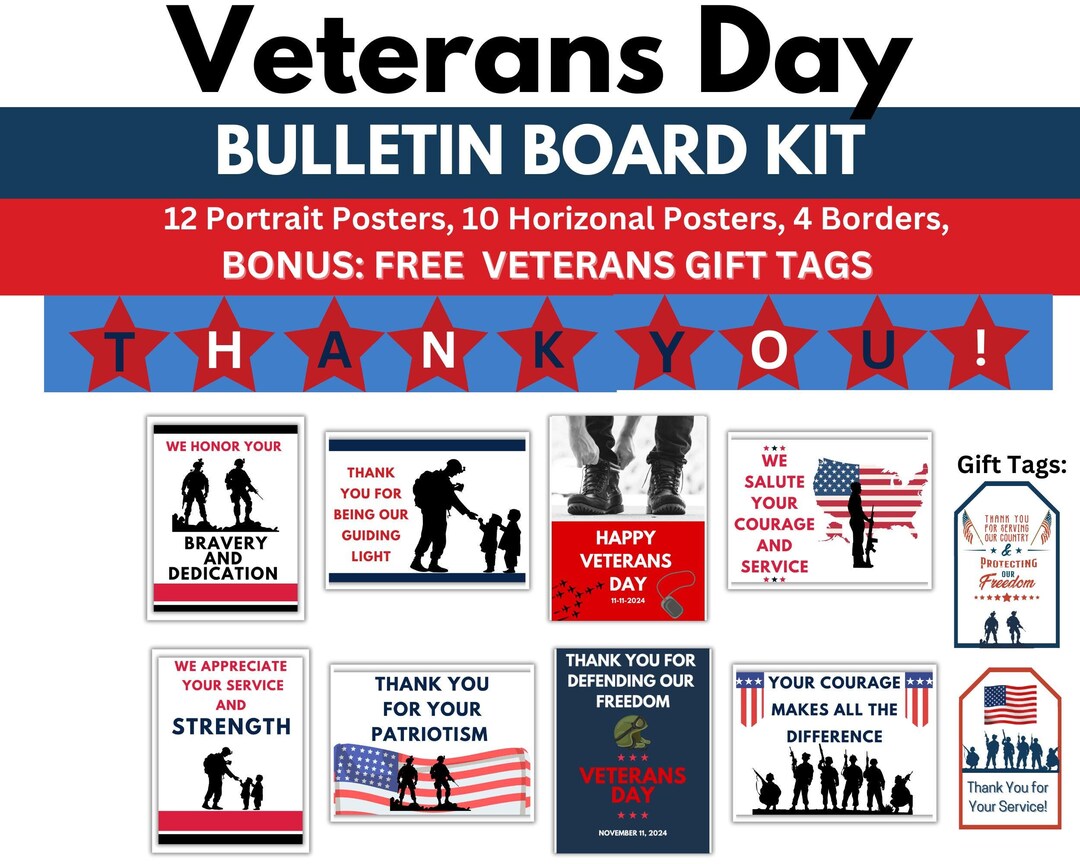 Veterans Day Bulletin Board Kit: Patriotic Posters & Borders (digital ...