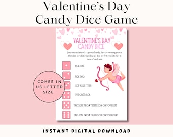 Printable Valentine Candy Dice Game - Valentine Party Game - Valentine ...