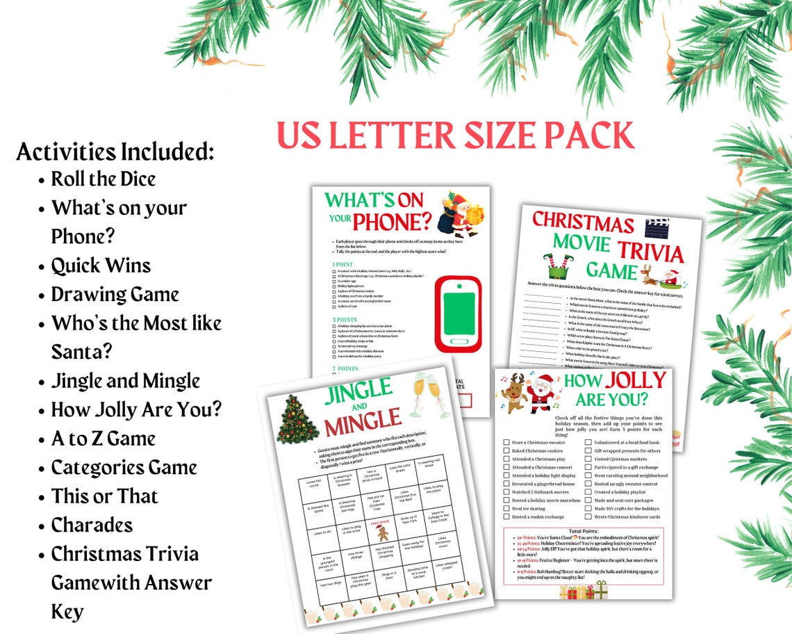 12 Printable Christmas Game Bundle, Christmas Party Games, Christmas ...