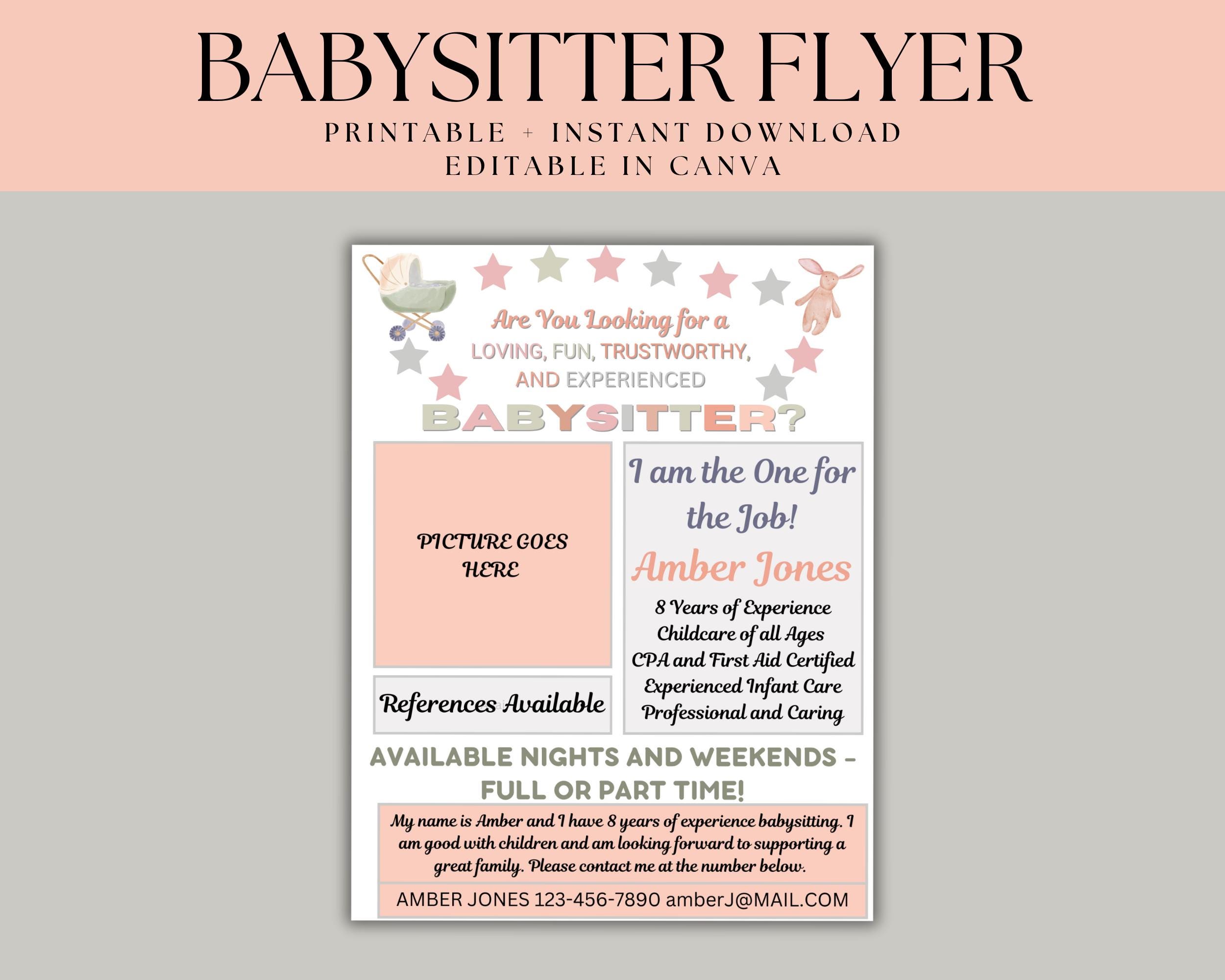 Editable Babysitter Flyer - Childcare Services - Small Business ...