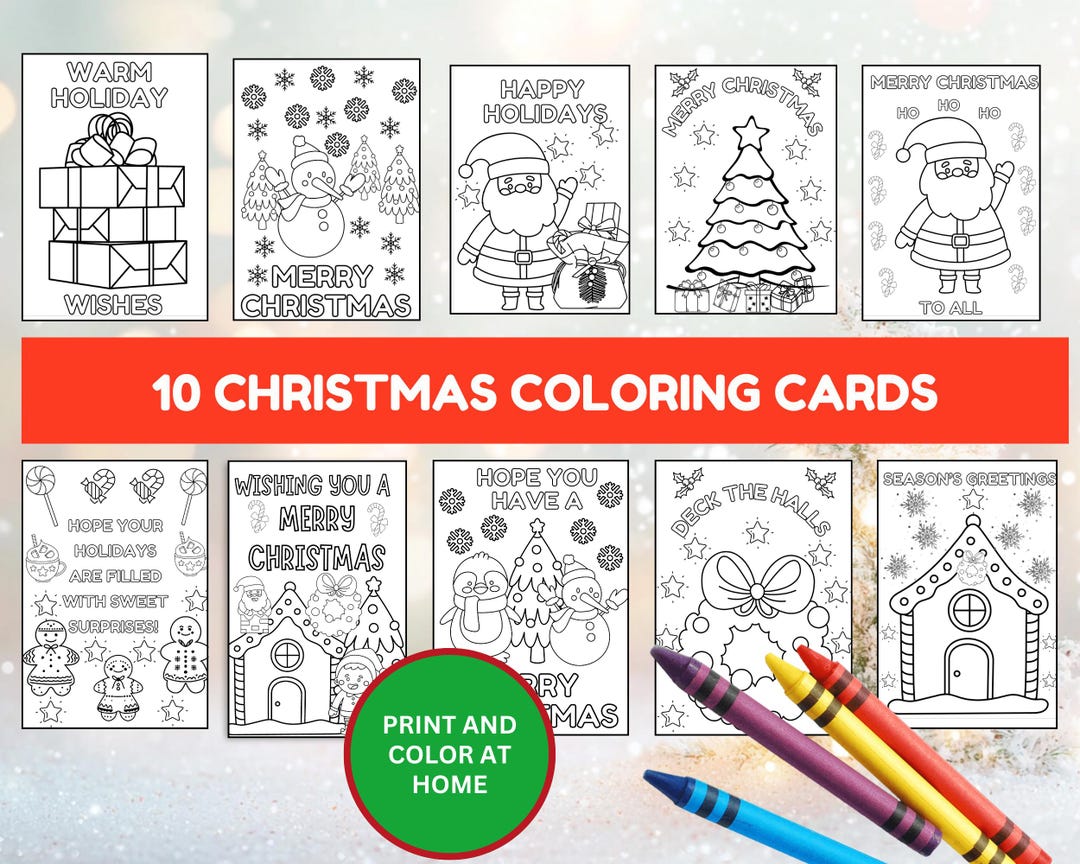 10 Christmas Coloring Cards for Kids, Merry Christmas Coloring Pages ...