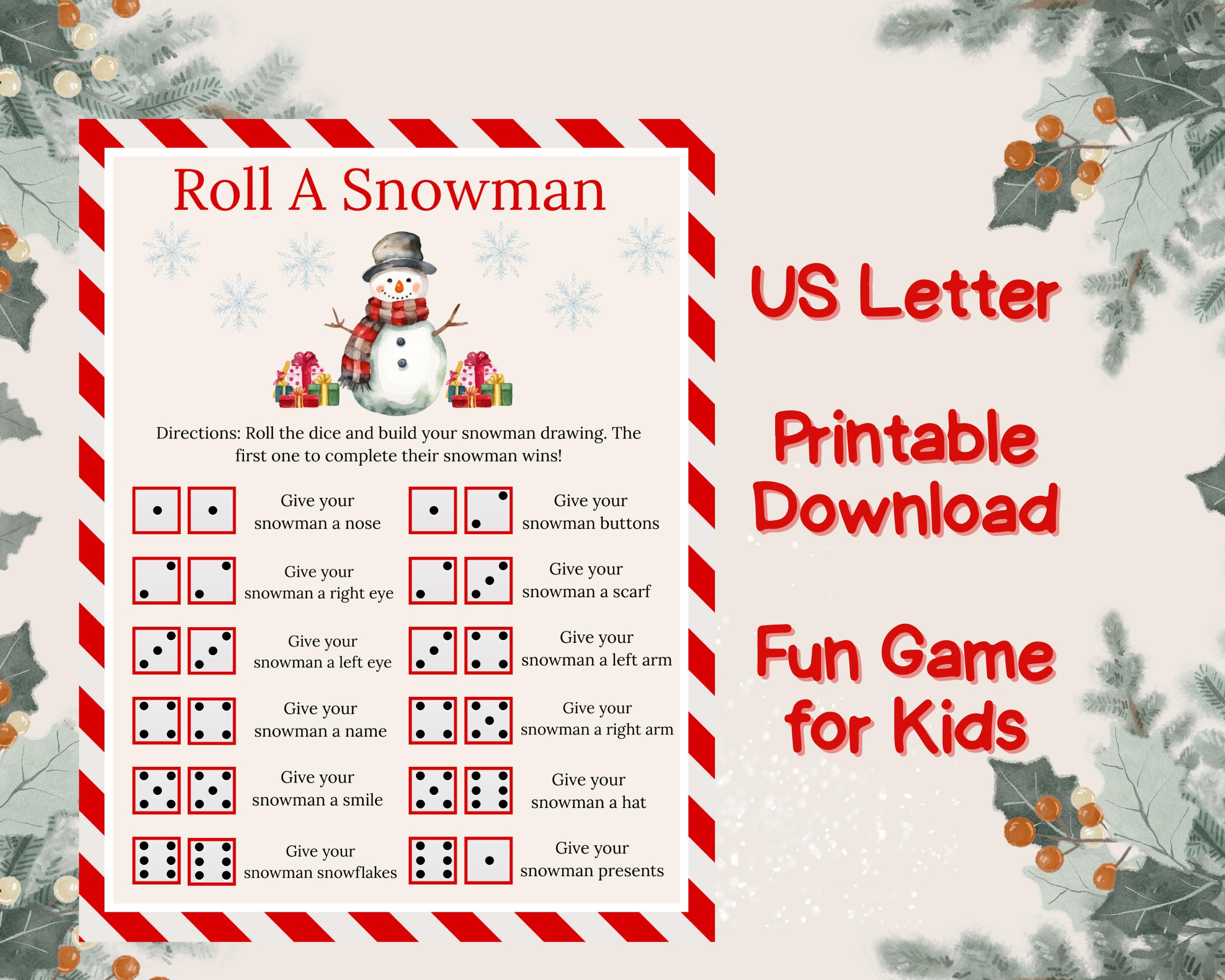 Roll a Snowman Printable Game | Winter Holiday Activity (PDF) - Etsy