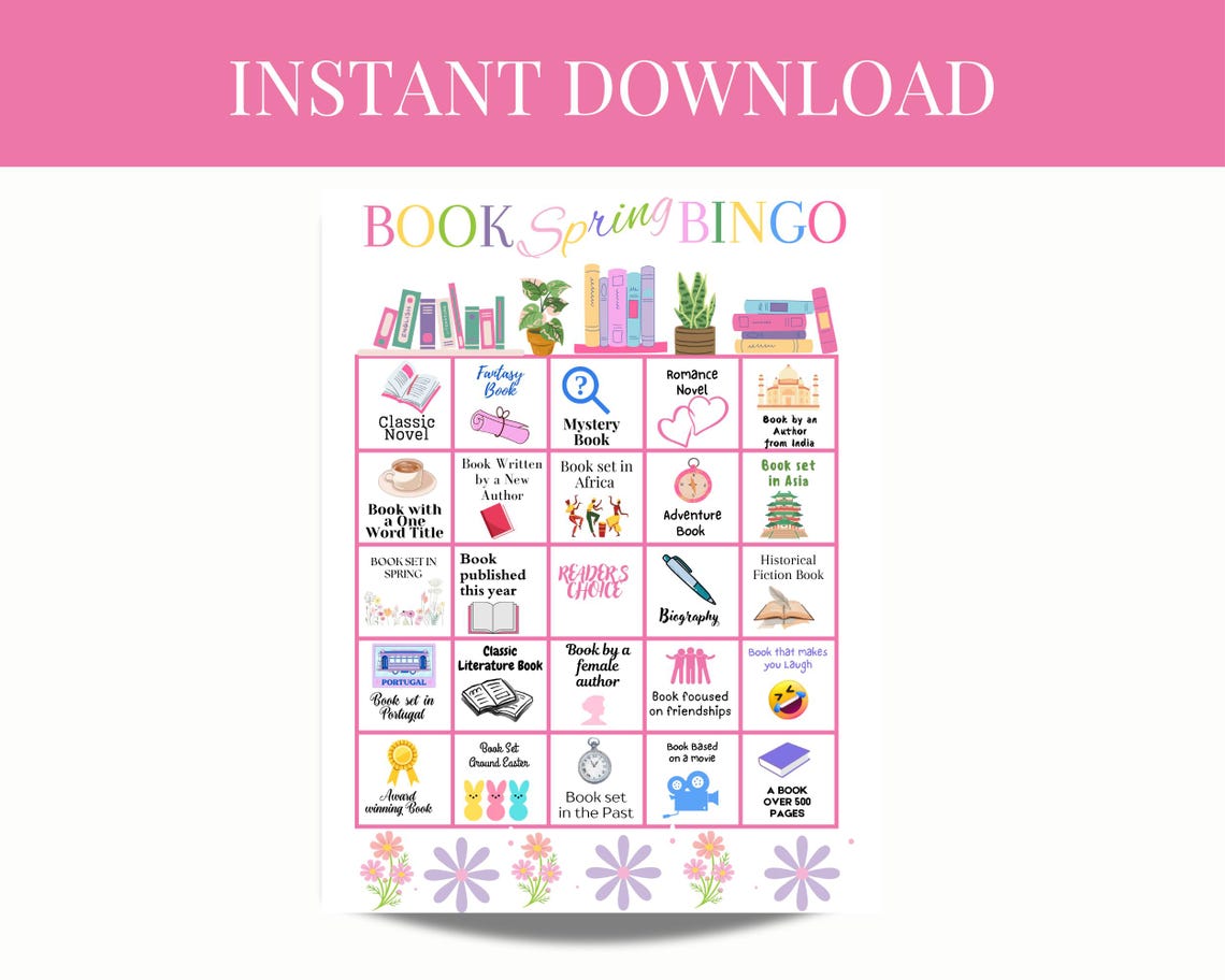 Spring Book Bingo: Reading Challenge, Book Club Game (PDF) - Etsy