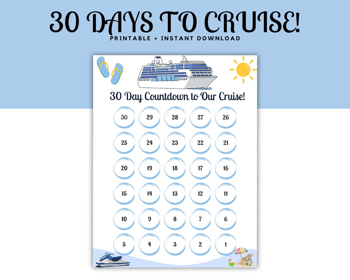 Cruise Countdown Tracker: 30 Day Vacation Countdown (PDF) - Etsy