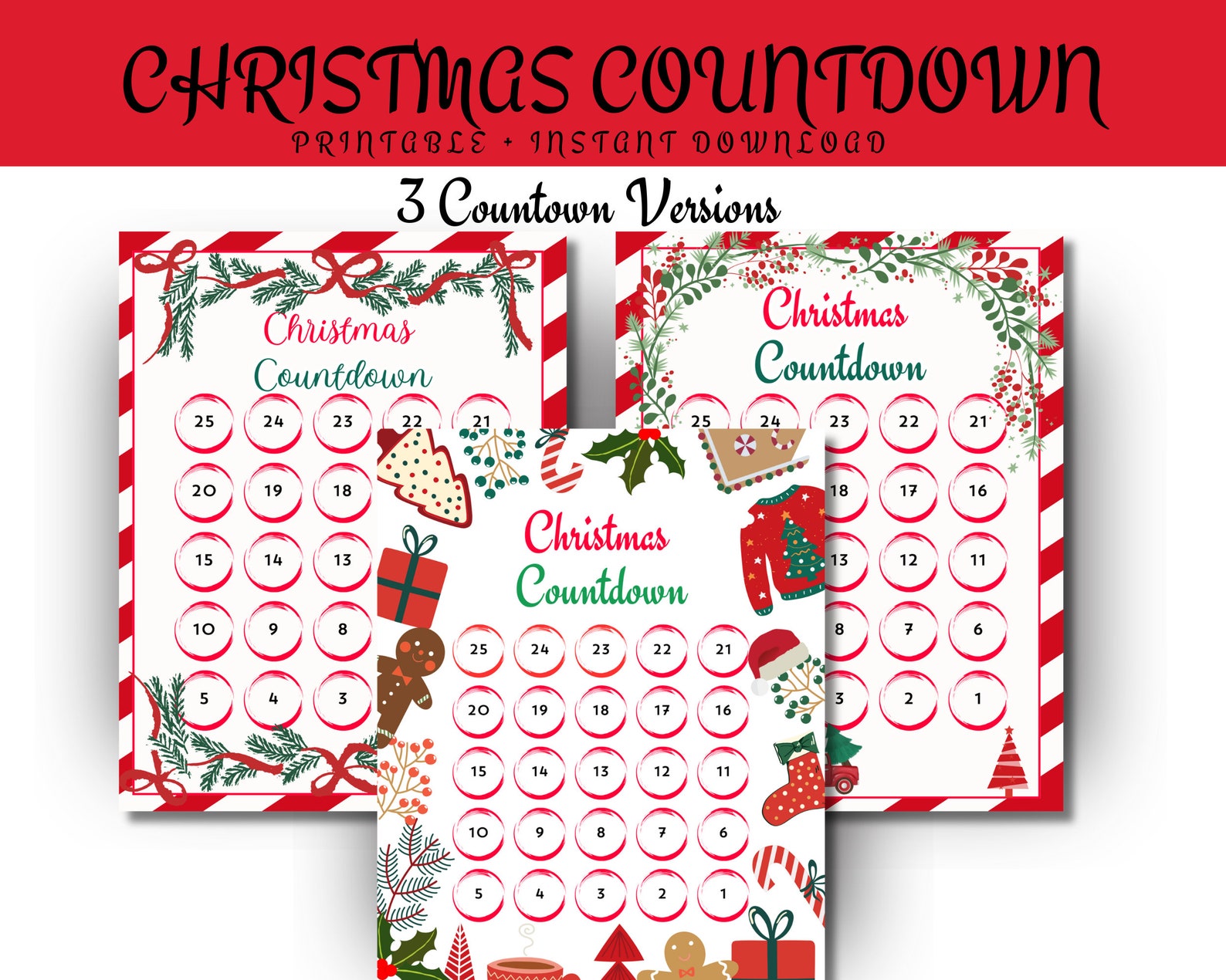 Christmas Countdown - 25 Days to Santa - Days Until Christmas - Holiday ...