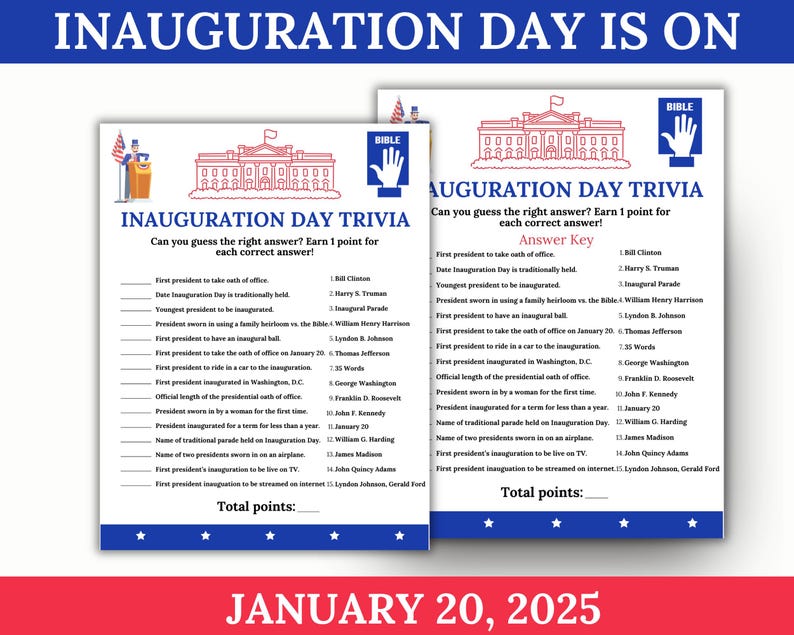Presidential Inauguration Day Trivia Game (PDF Download) - Etsy