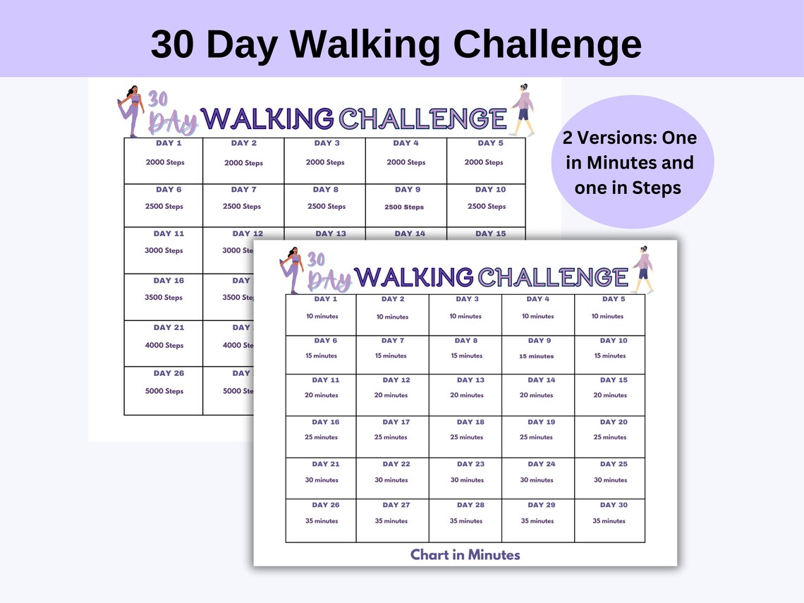 30 Day Walking Challenge - 2 Versions in Minutes and Steps - Fitness ...