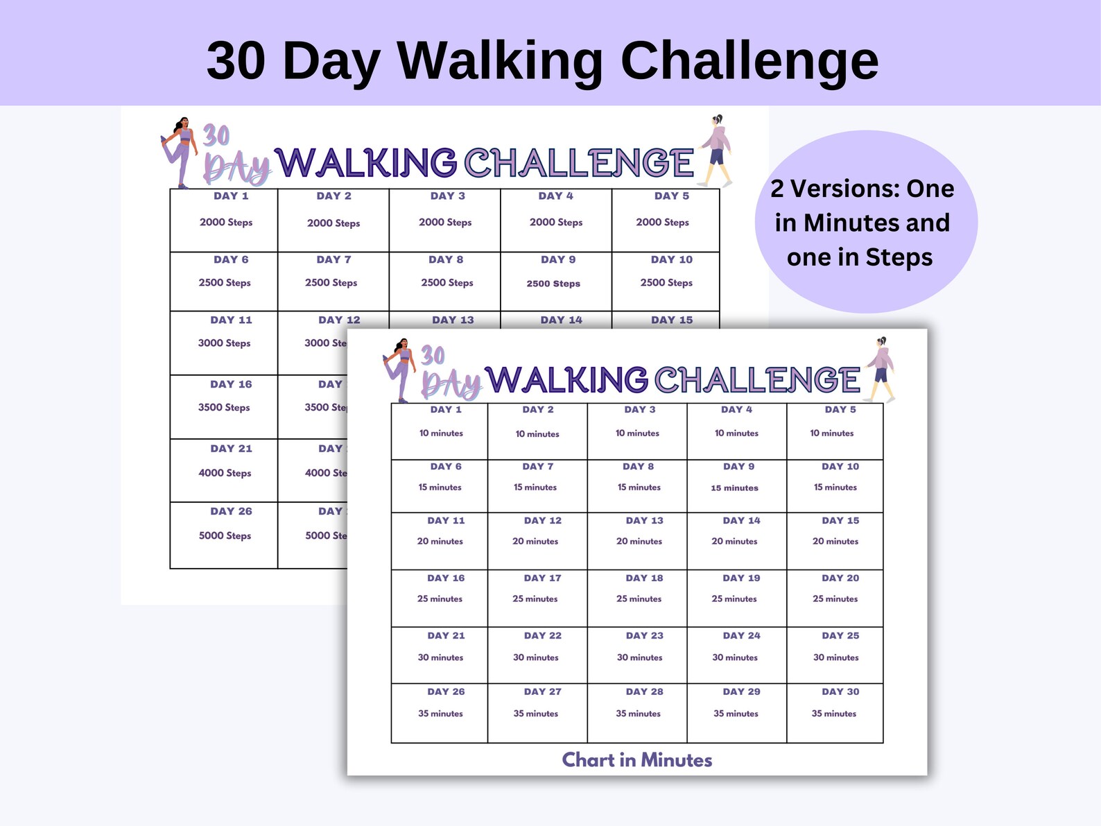 30 Day Walking Challenge - 2 Versions in Minutes and Steps - Fitness ...