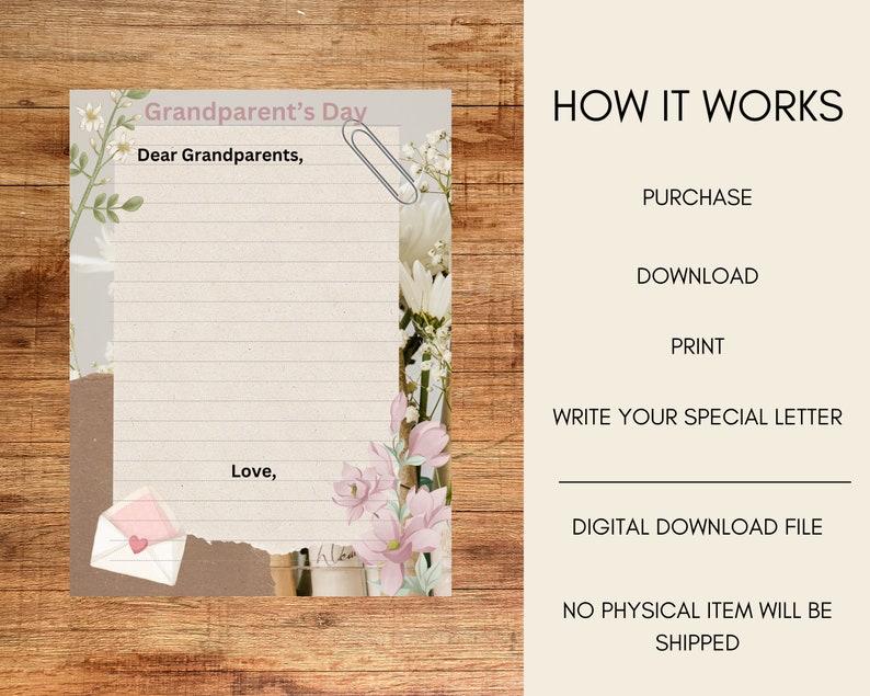 Grandparents Day Letter Templates: Floral Keepsake (PDF) - Etsy