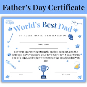 Dad Certificate – Father's Day Award (printable PDF - Etsy
