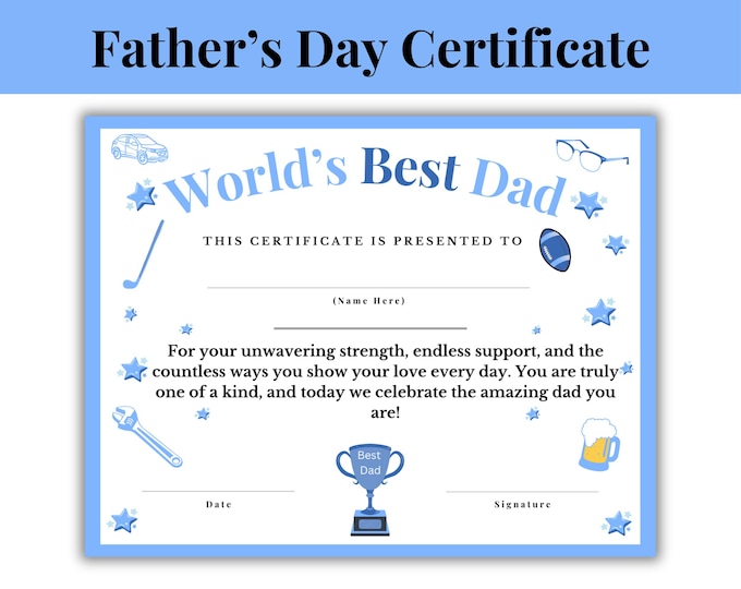 Best Dad Certificate of Appreciation Template Printable, Best Father ...