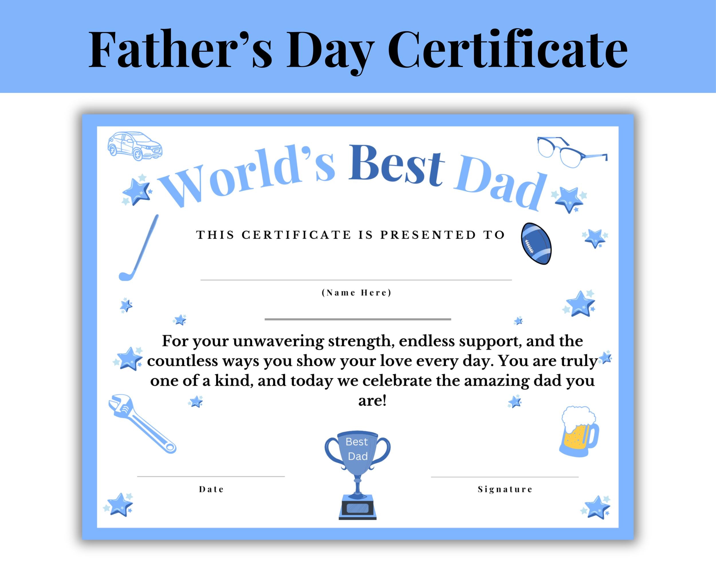 Dad Certificate – Father's Day Award (printable PDF - Etsy