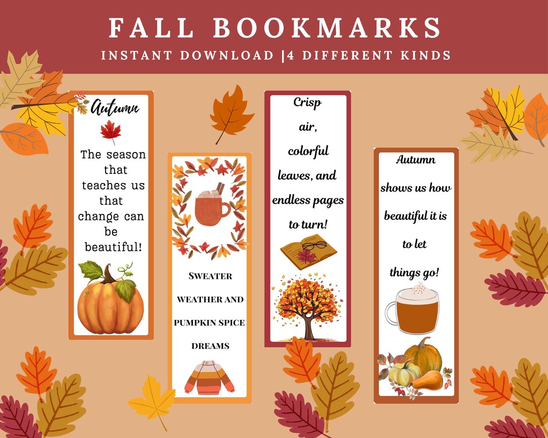 Fall Bookmarks - Autumn Reading Printable Bookmarks - Welcome Autumn ...