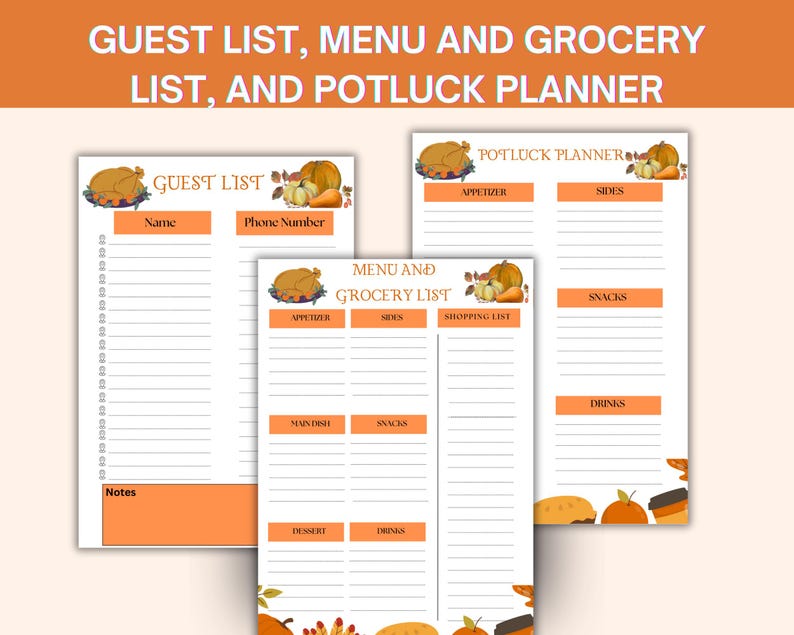 Thanksgiving Planner: Holiday Meal Organizer (PDF Download) - Etsy