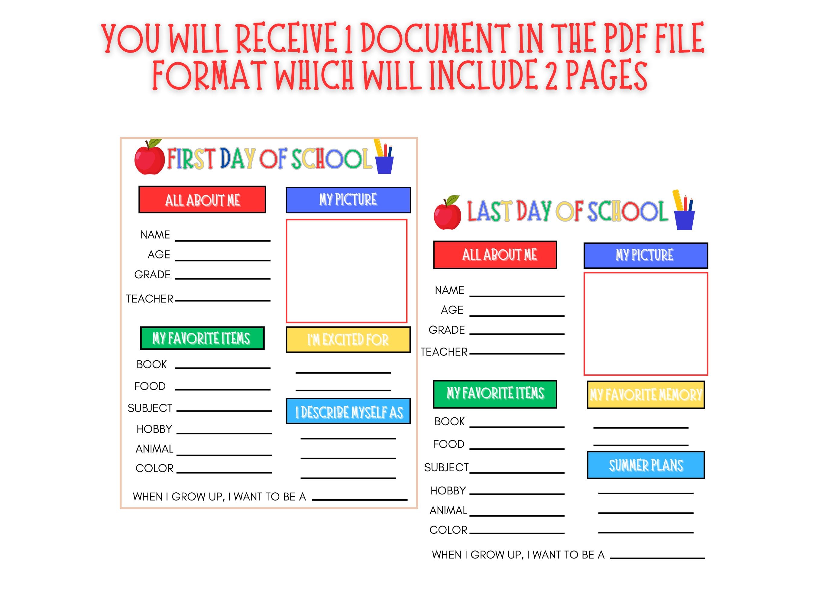 First and Last Day of School Questionnaire: Keepsake Worksheet (PDF ...