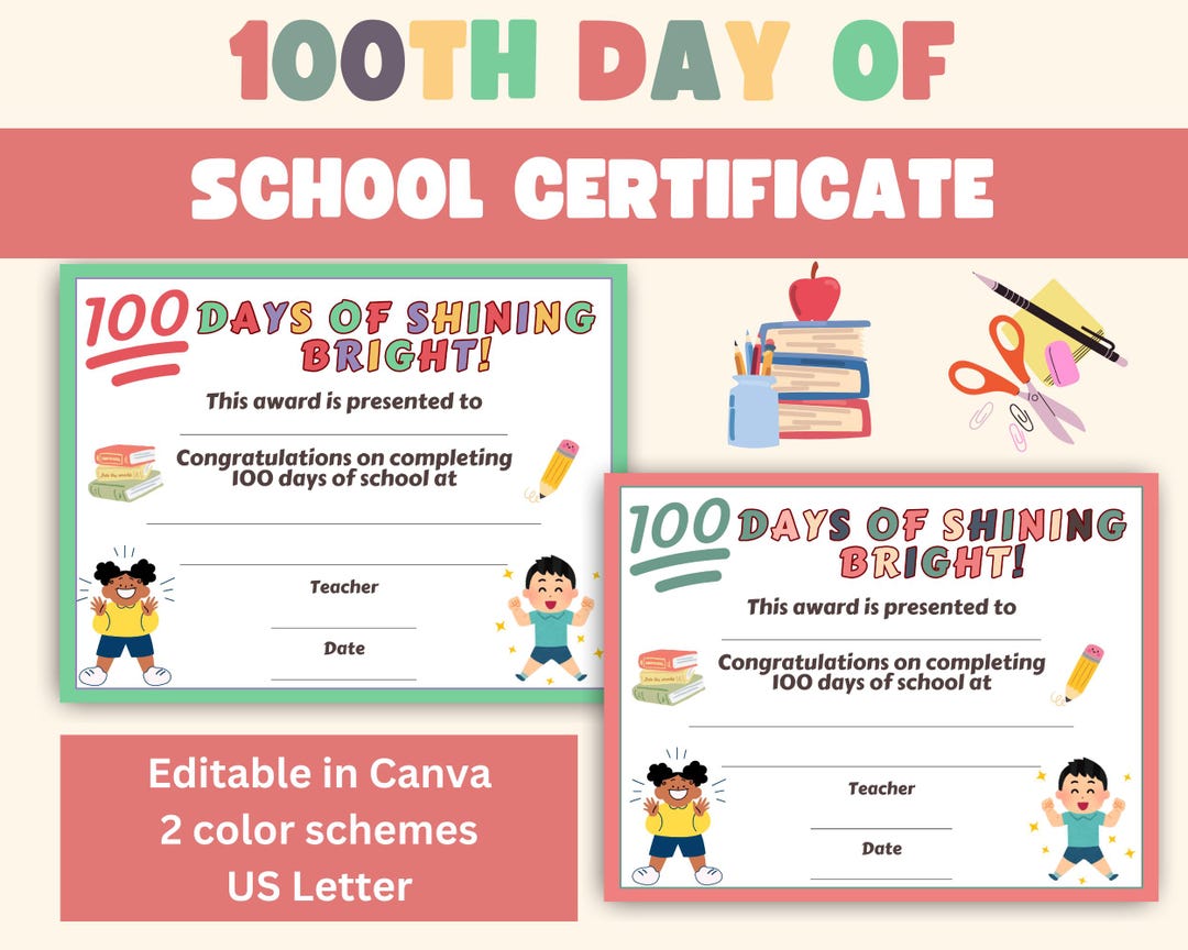 100th Day of School Certificate, Classroom Activity, Teacher Resource ...