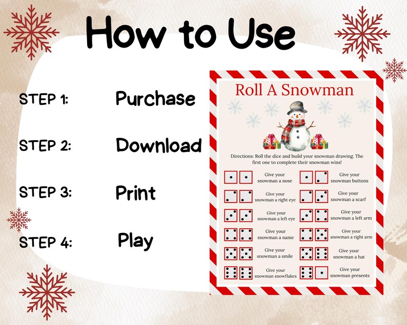 Roll a Snowman Printable Game | Winter Holiday Activity (PDF) - Etsy
