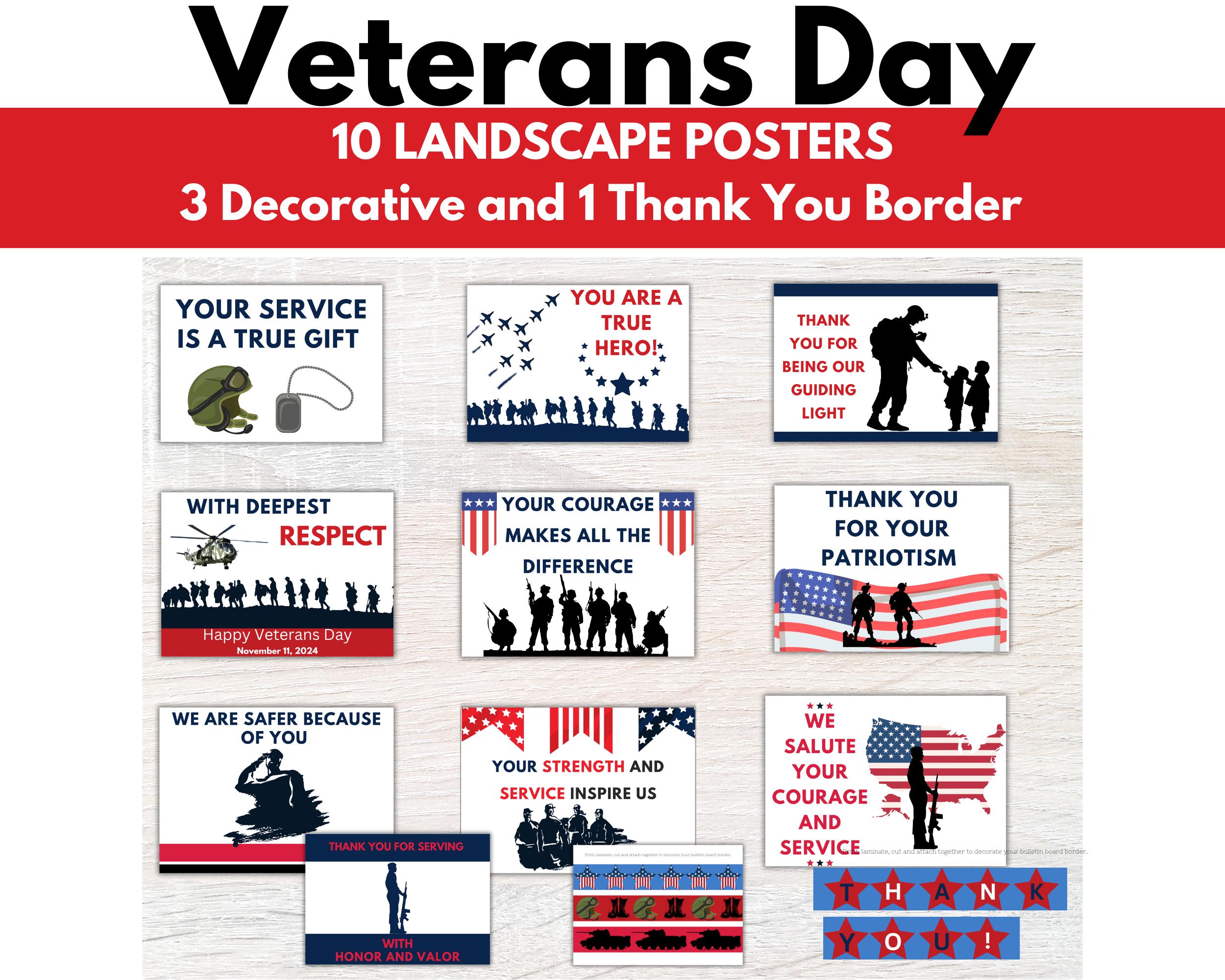 Veterans Day Bulletin Board Kit: Patriotic Posters & Borders (digital ...