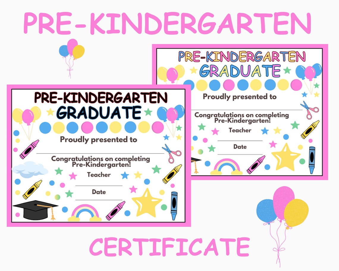Editable Pre-kindergarten Graduation Certificate: Colorful Design ...