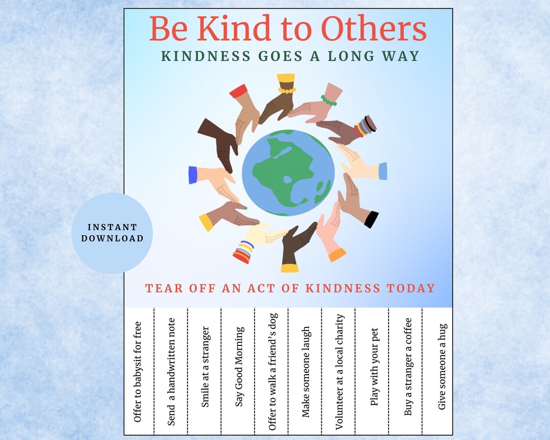 Be Kind Tear off Flyer Show Kindness to Others Instant Download - Etsy