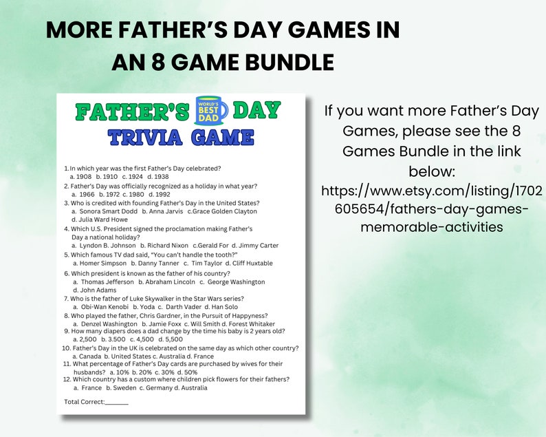 Father's Day Fun Trivia Game - Fun Activity for Celebrating Dad ...