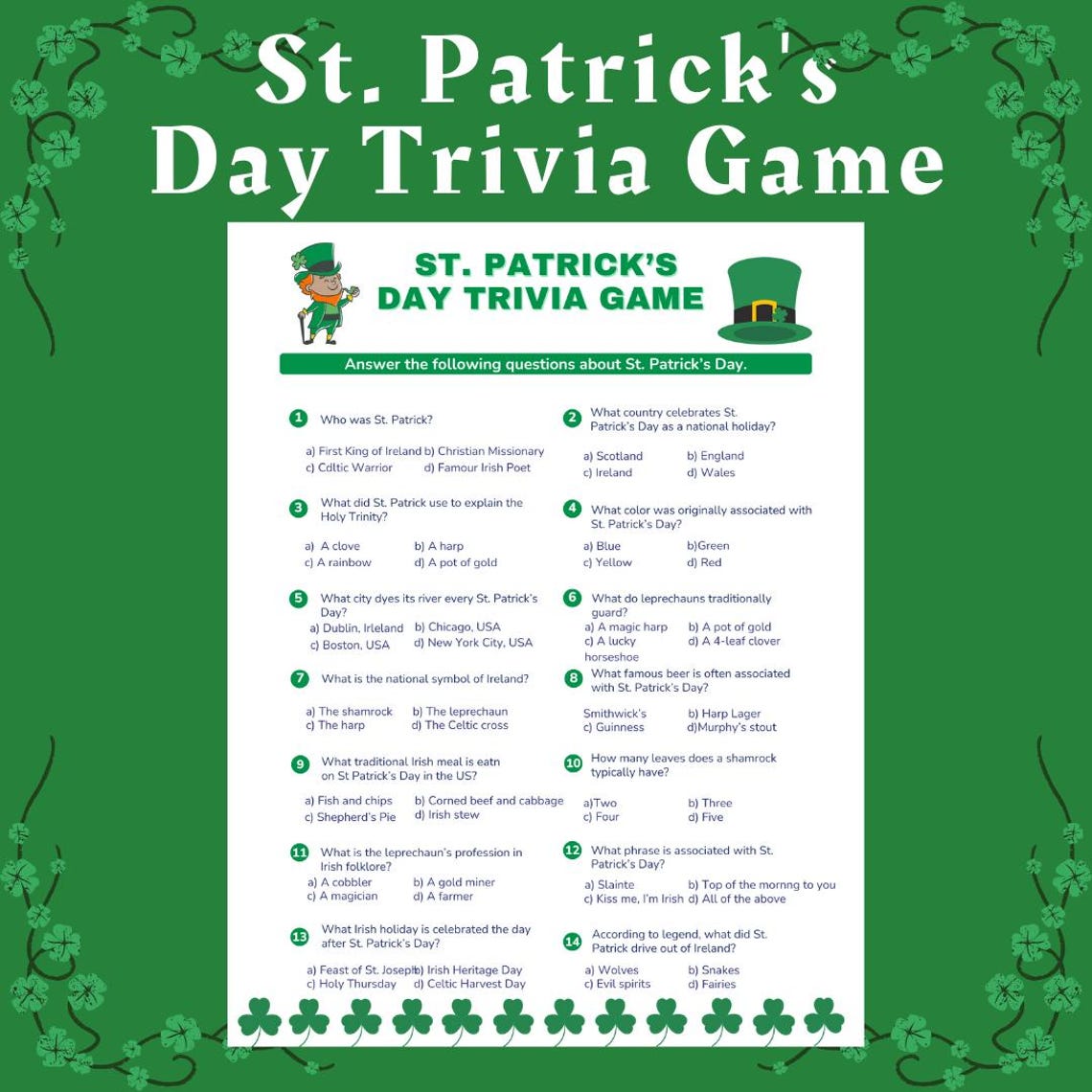 Saint Patricks Day Trivia Game - Classroom Activity - Teacher Resource ...