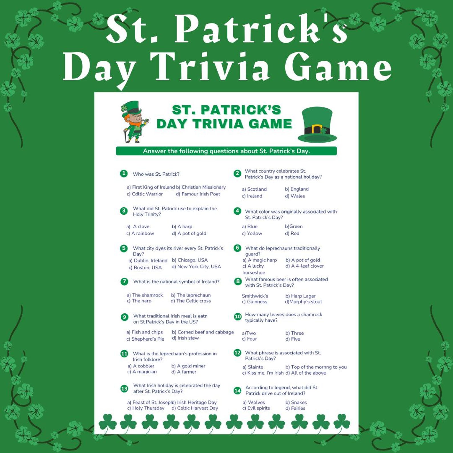 Saint Patricks Day Trivia Game - Classroom Activity - Teacher Resource ...