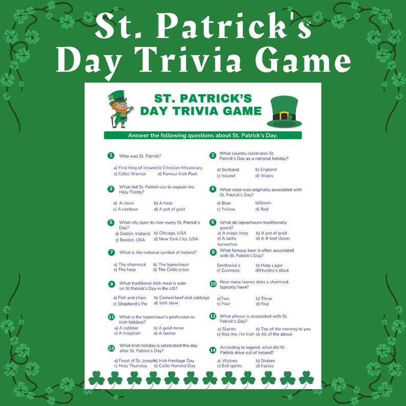 Saint Patricks Day Trivia Game - Classroom Activity - Teacher Resource ...