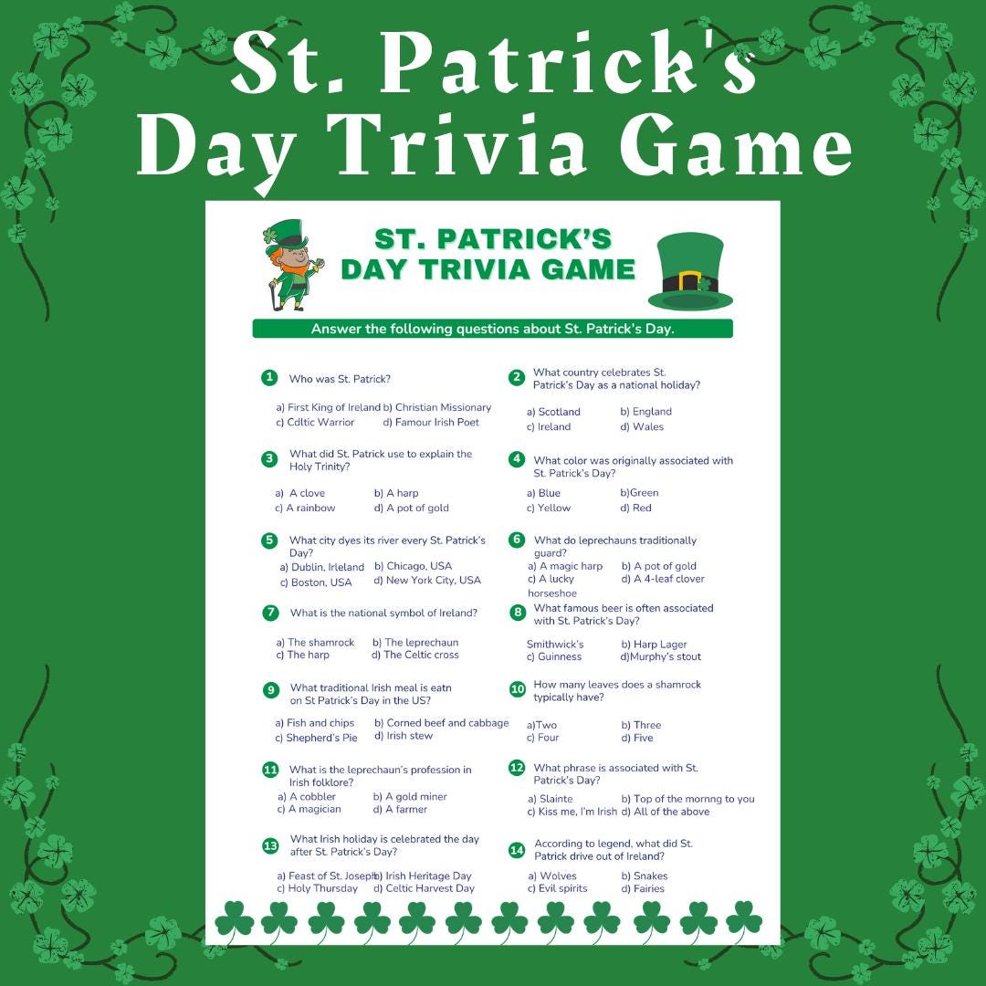 Saint Patricks Day Trivia Game - Classroom Activity - Teacher Resource ...